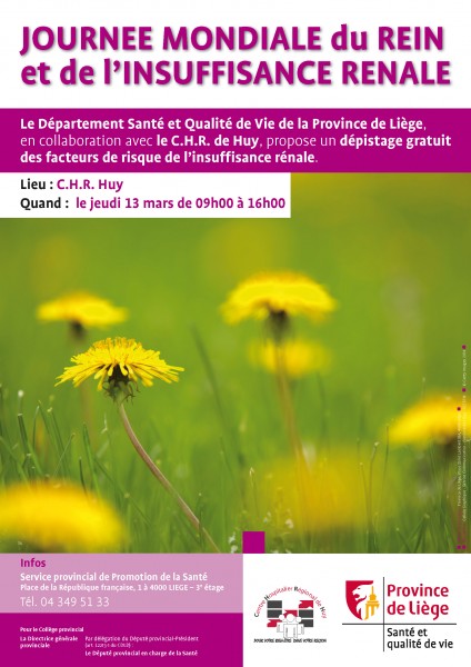 Journée Mondiale du Rein: information, sensibilisation et dépistage gratuit | Province de Liège